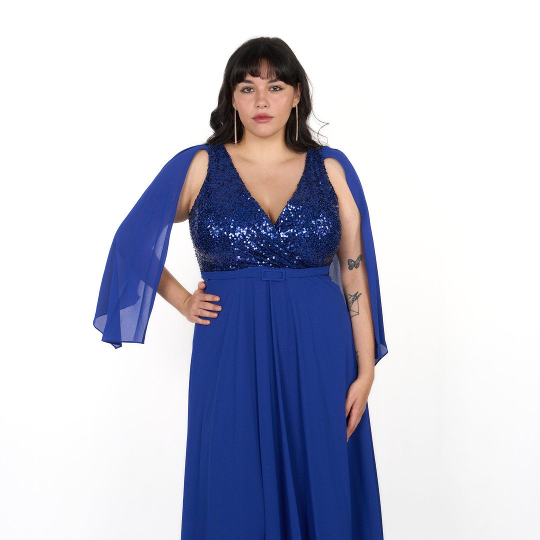 Emma Clara - Vestido de Fiesta Tipo A Lentejuela Mini Flor Azul Royal